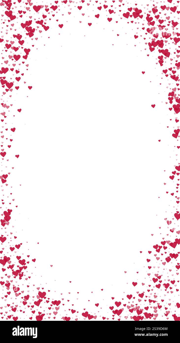 Valentine hearts, flying, falling down, floating. Red hearts scattered ...