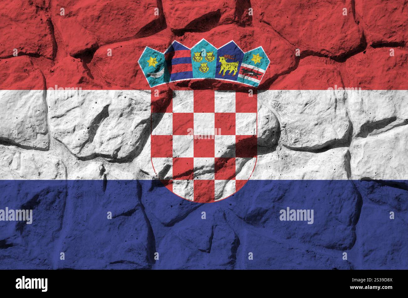 Croatia flag depicted in paint colors on old stone wall close up ...