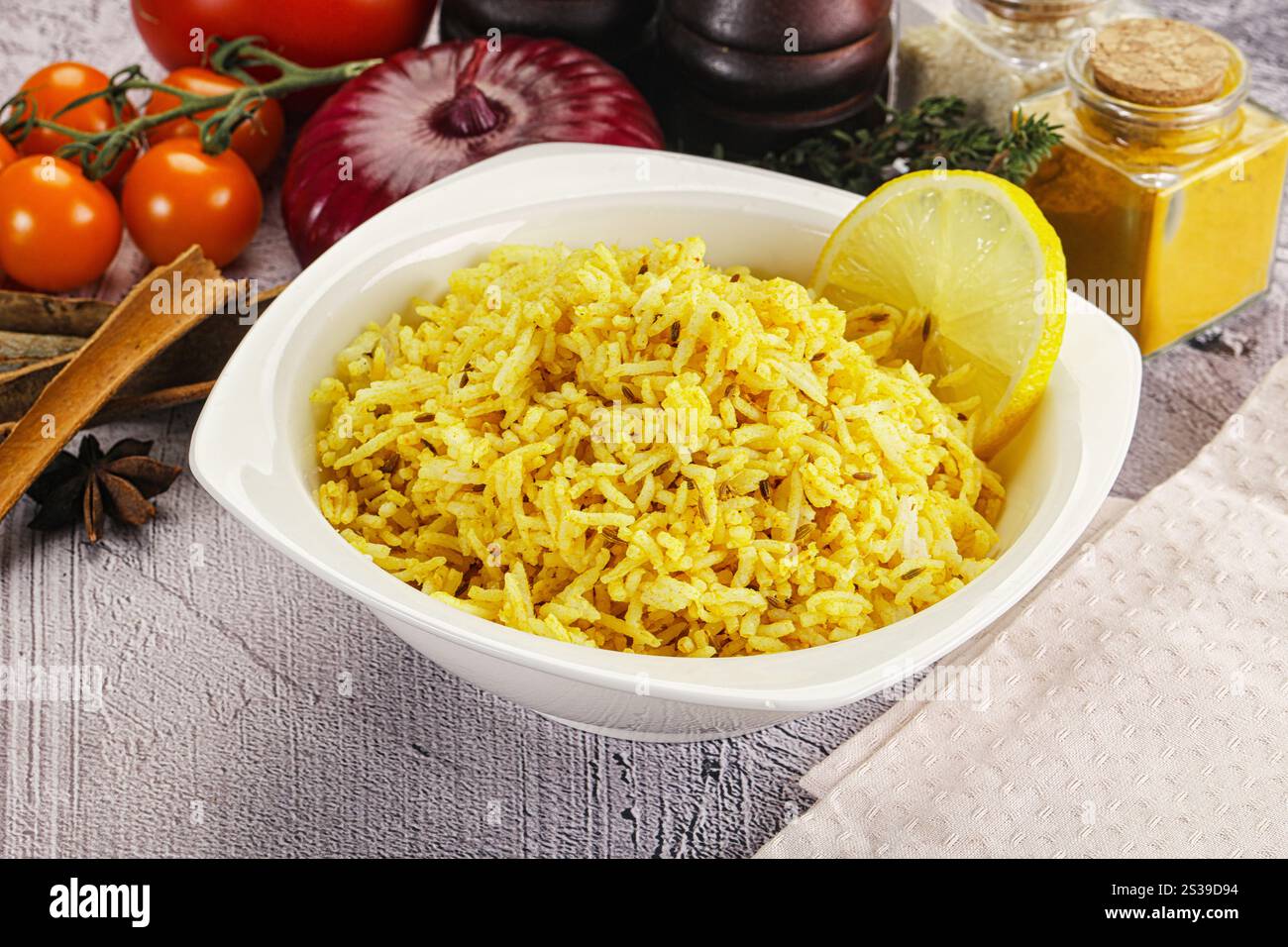 Indian vegan cuisine lemon basmati rice Stock Photo - Alamy