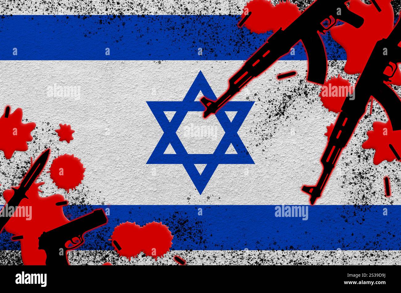 Israel flag and guns in red blood. Concept for terror attack and ...