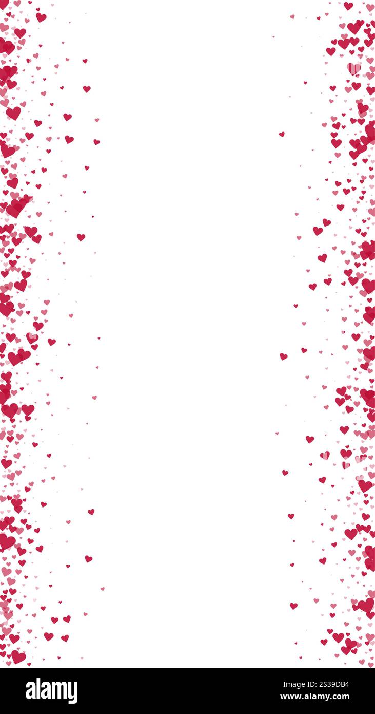 Valentine hearts, flying, falling down, floating. Red hearts scattered ...