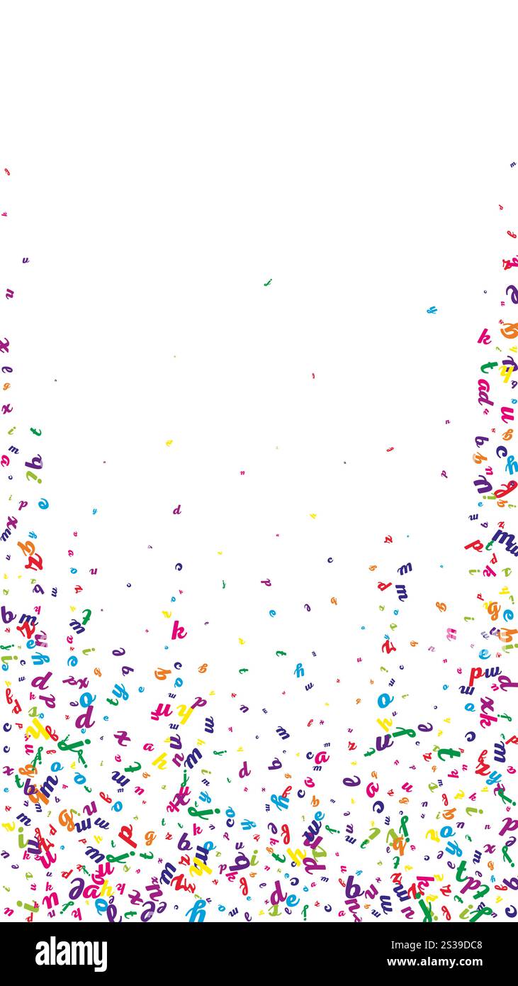 School notebook cover. Colorful childish floating letters of Latin ...