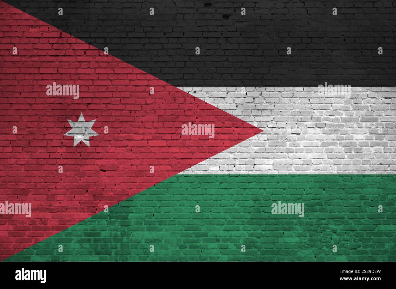 Jordan flag depicted in paint colors on old brick wall close up ...