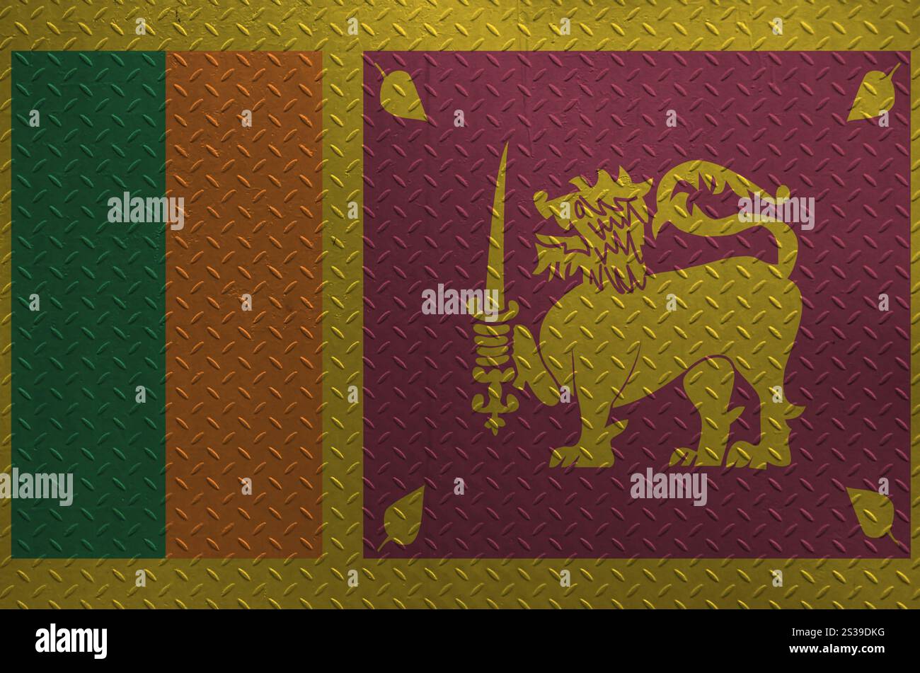 Sri Lanka flag depicted in paint colors on old brushed metal plate or ...