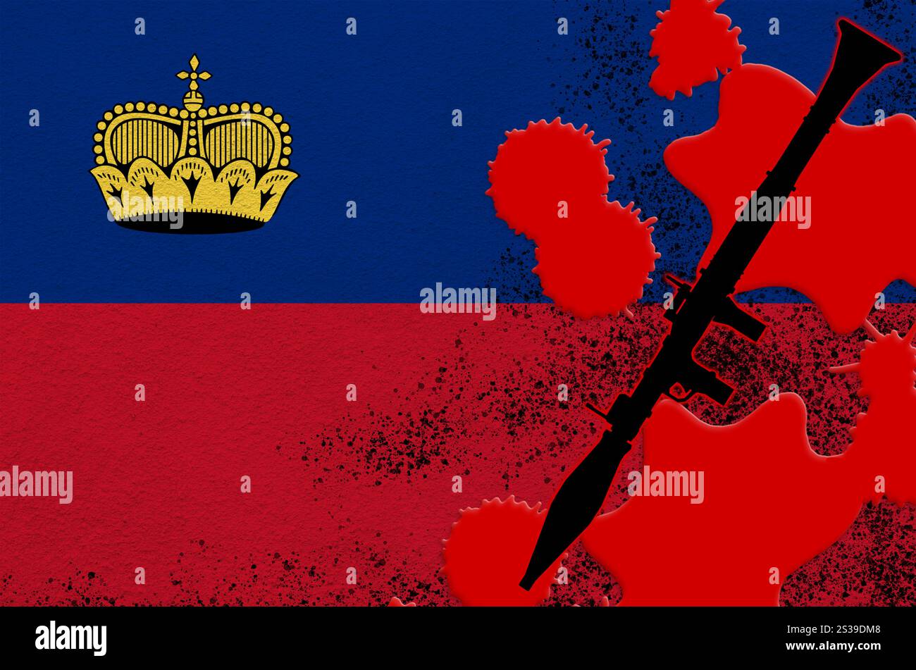 Liechtenstein flag and black RPG-7 rocket-propelled grenade launcher in ...