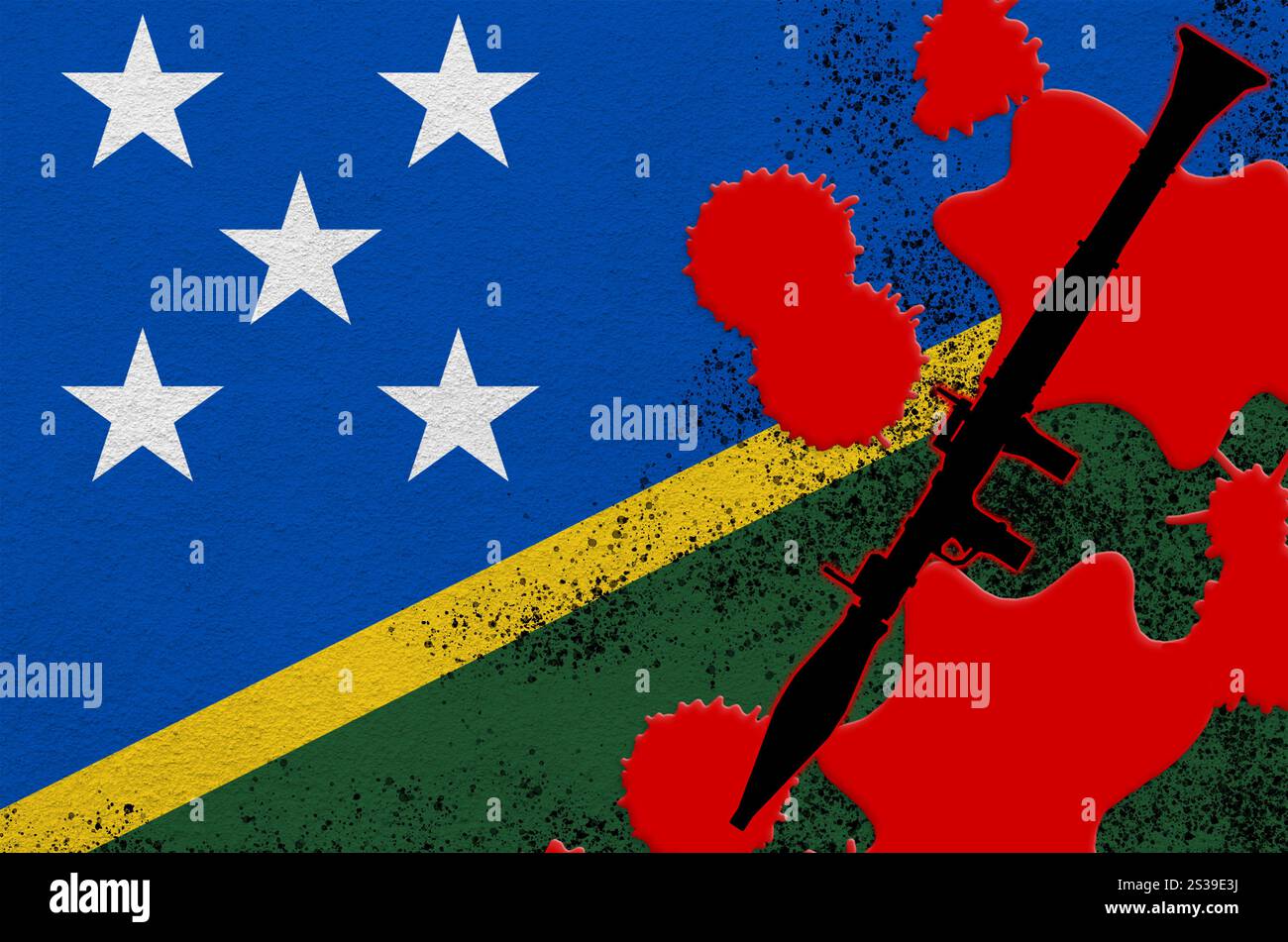 Solomon Islands flag and black RPG-7 rocket-propelled grenade launcher ...