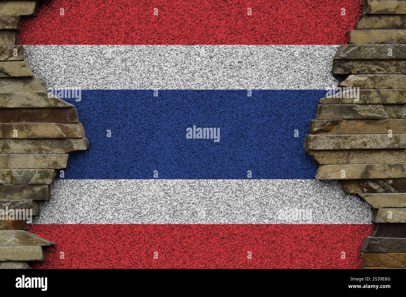 Thailand flag depicted in paint colors on old stone wall close up ...