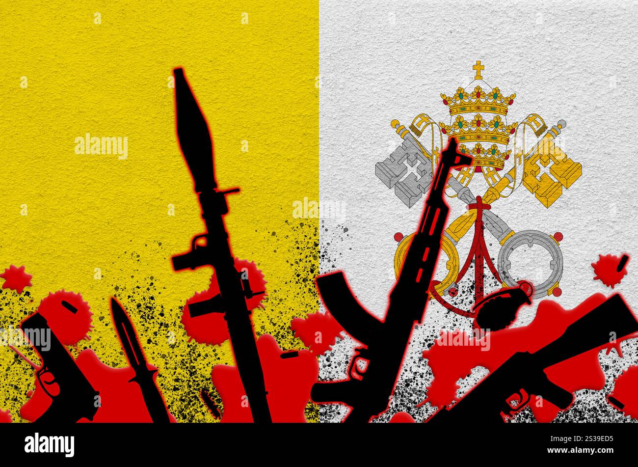 Vatican City State flag and various weapons in red blood. Concept for ...