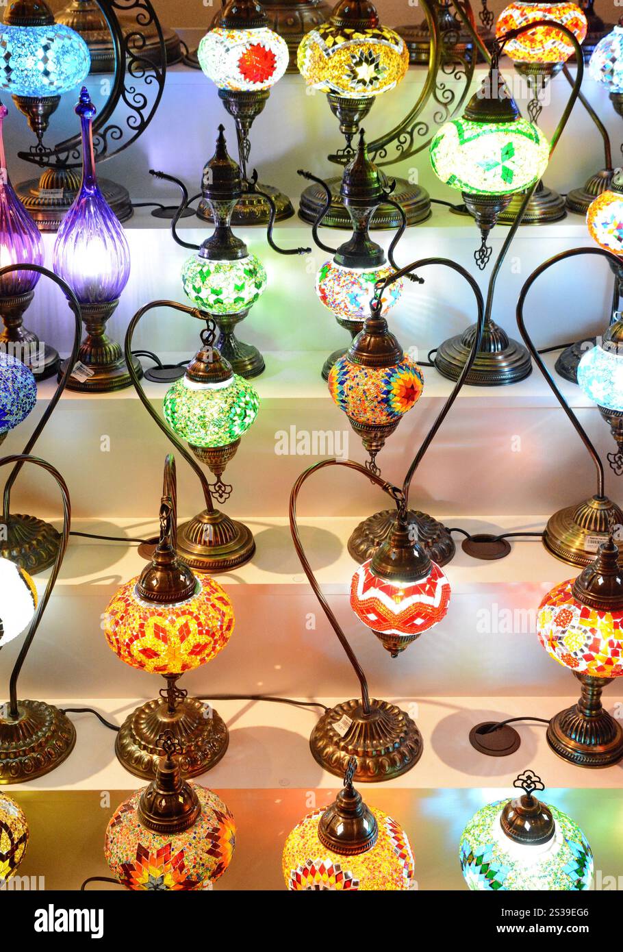 Traditional bright decorative hanging arabian lamps and colourful ...