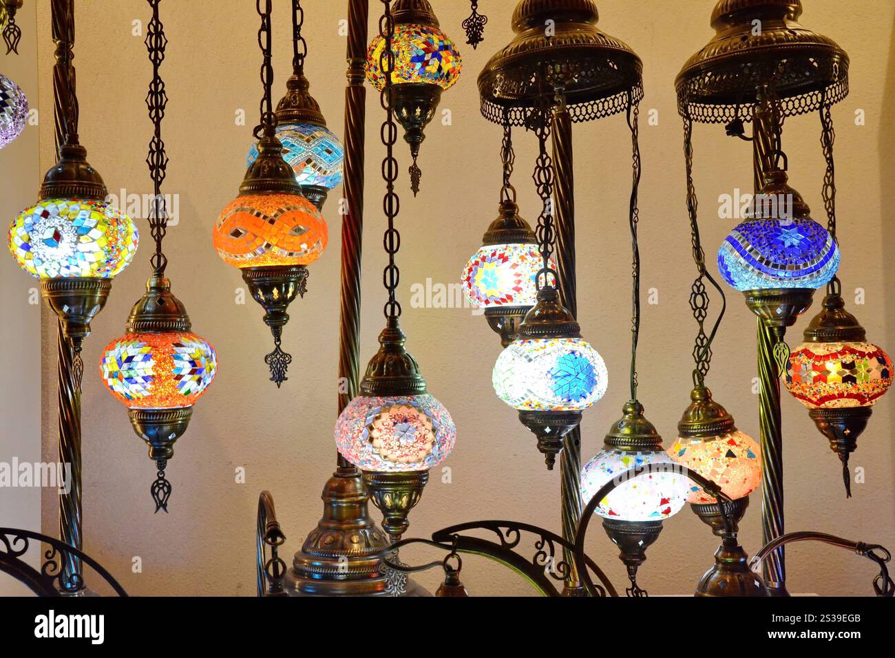 Traditional bright decorative hanging arabian lamps and colourful ...