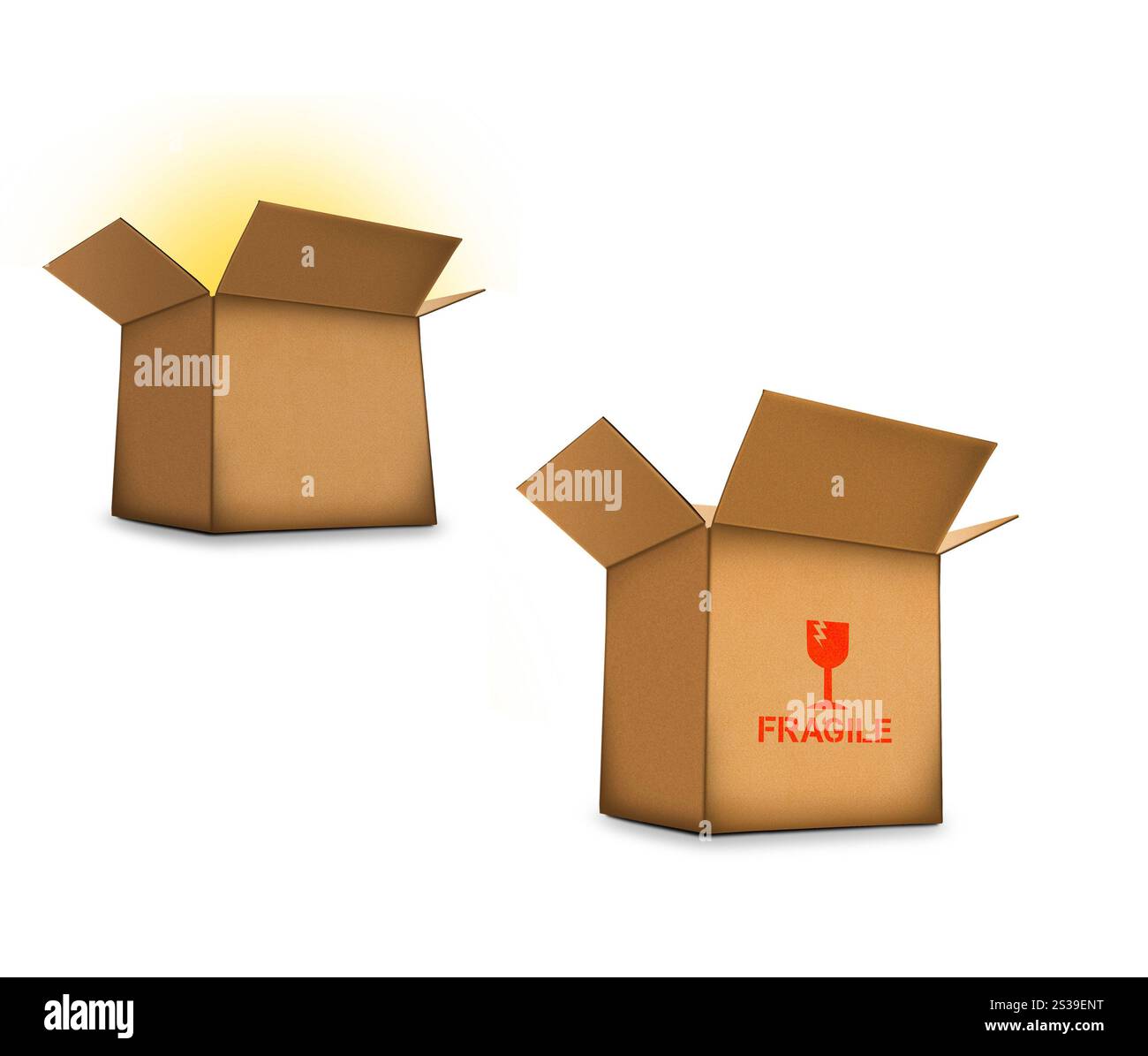 box with light from inside isolated on white background. box with light ...