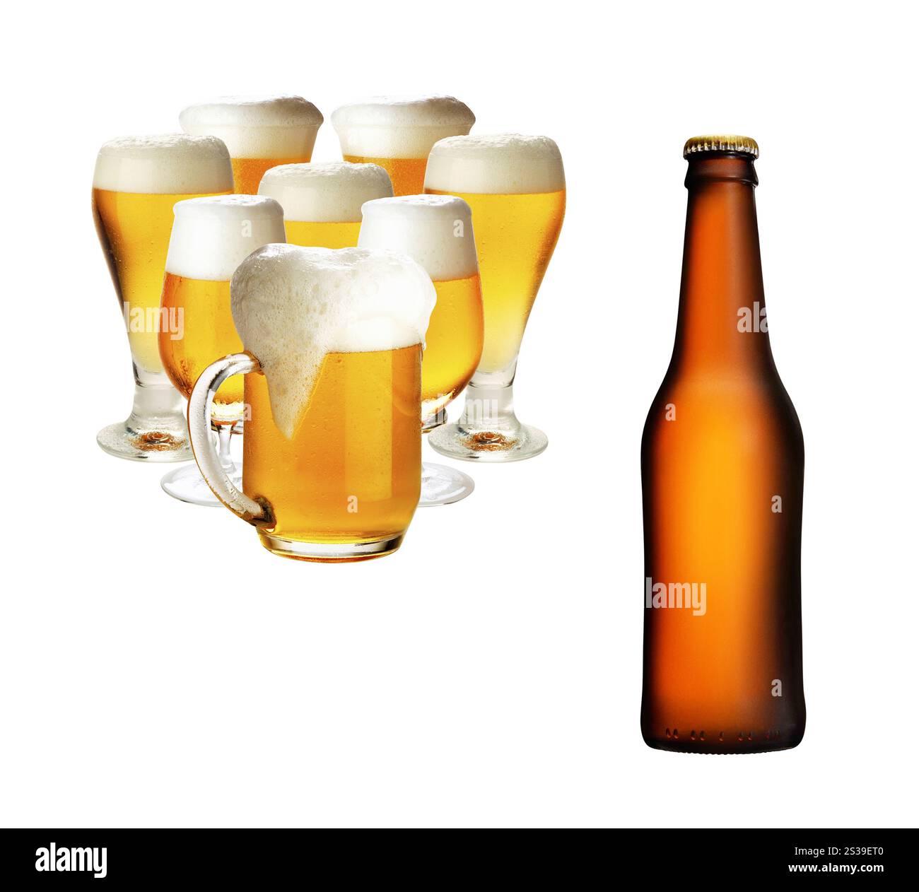 Beer of bottle and glasses isolated on white. Beer bottle isolated on ...