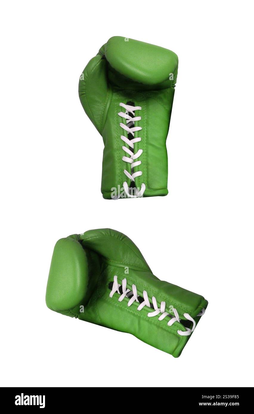 Green boxing glove on a white background close up. Green boxing glove ...