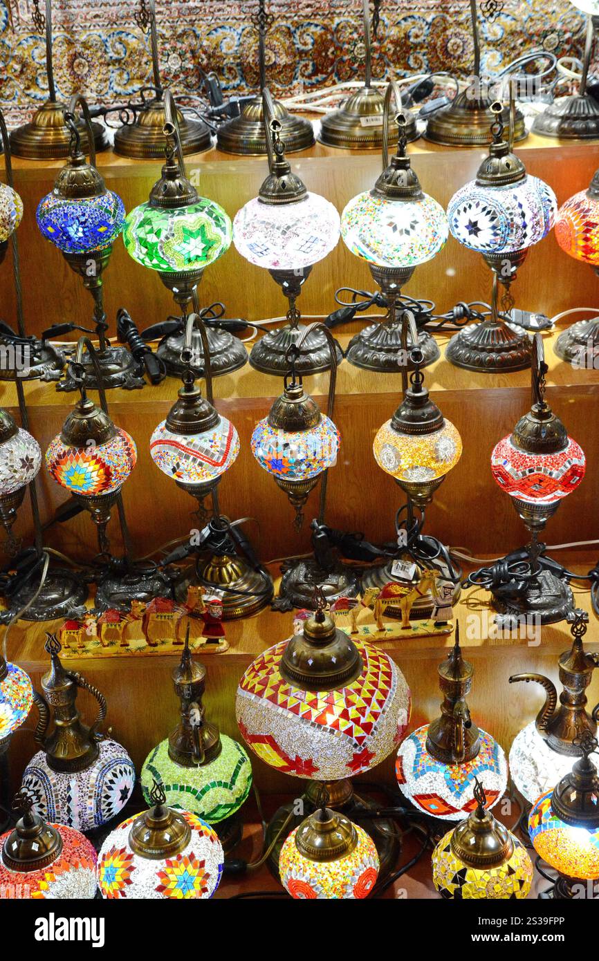 Traditional bright decorative hanging arabian lamps and colourful ...