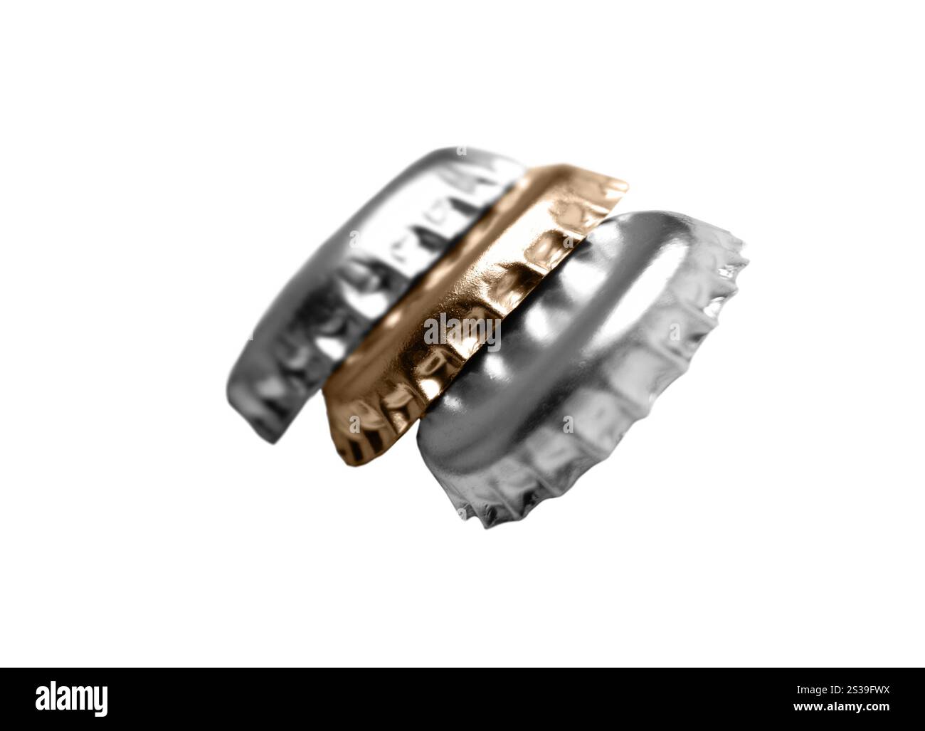 Pile of stoppers from beer on a white background. Pile of stoppers from ...