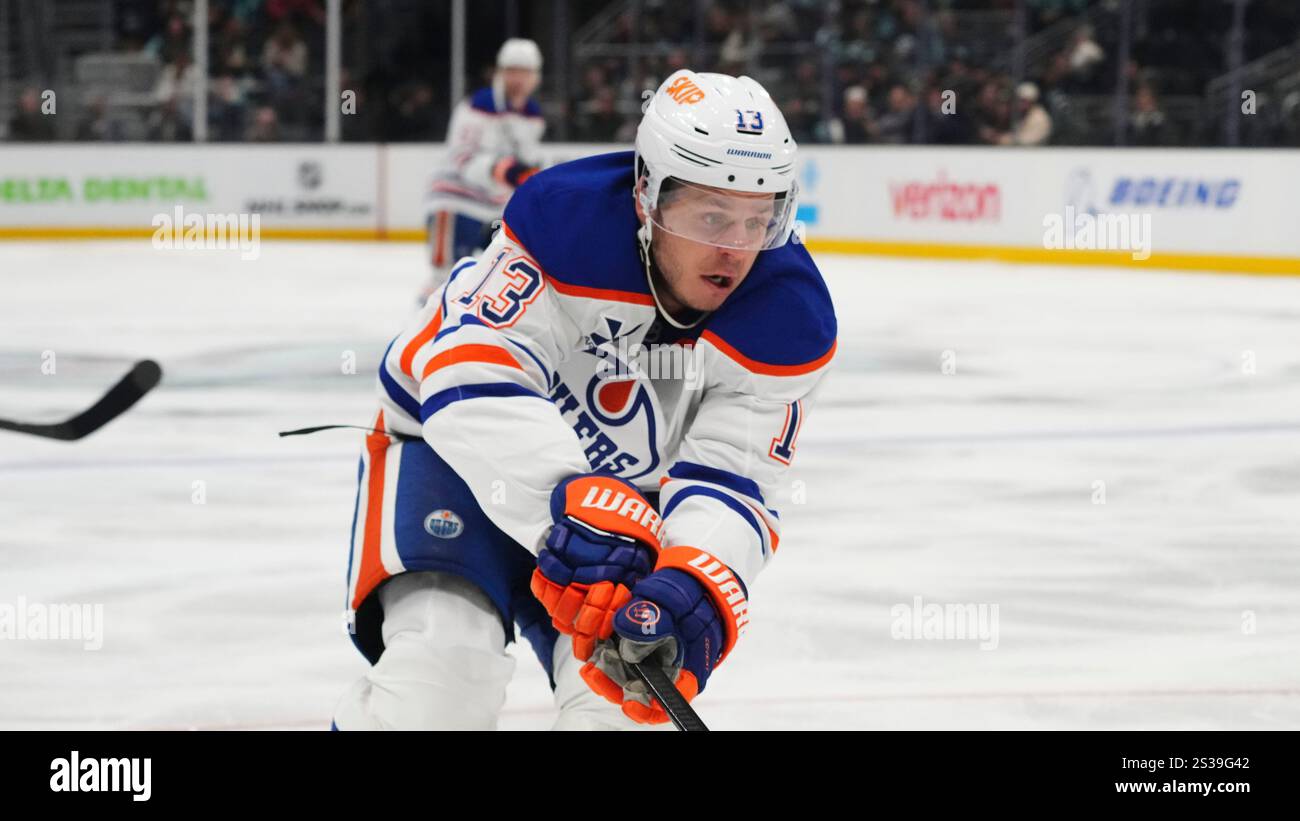 Edmonton Oilers center Mattias Janmark in action against the Seattle ...