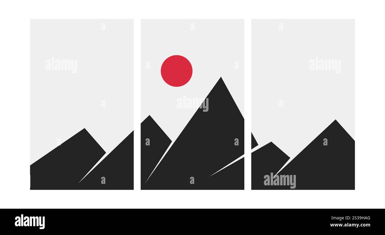 Minimal mountains landscape collage. Abstract posters japanese style ...