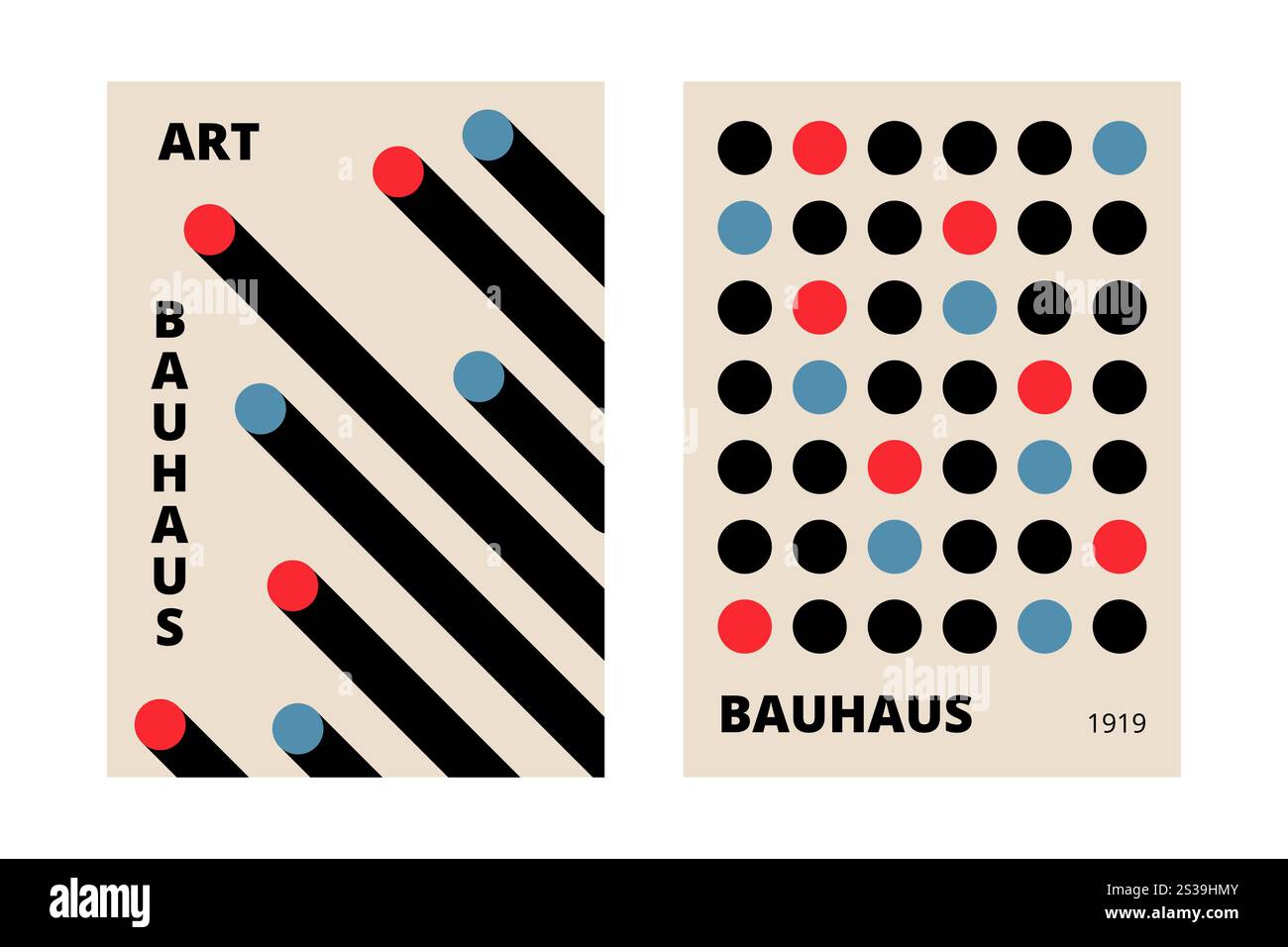 Bauhaus geometric poster set. Retro art cover decor with round simple ...