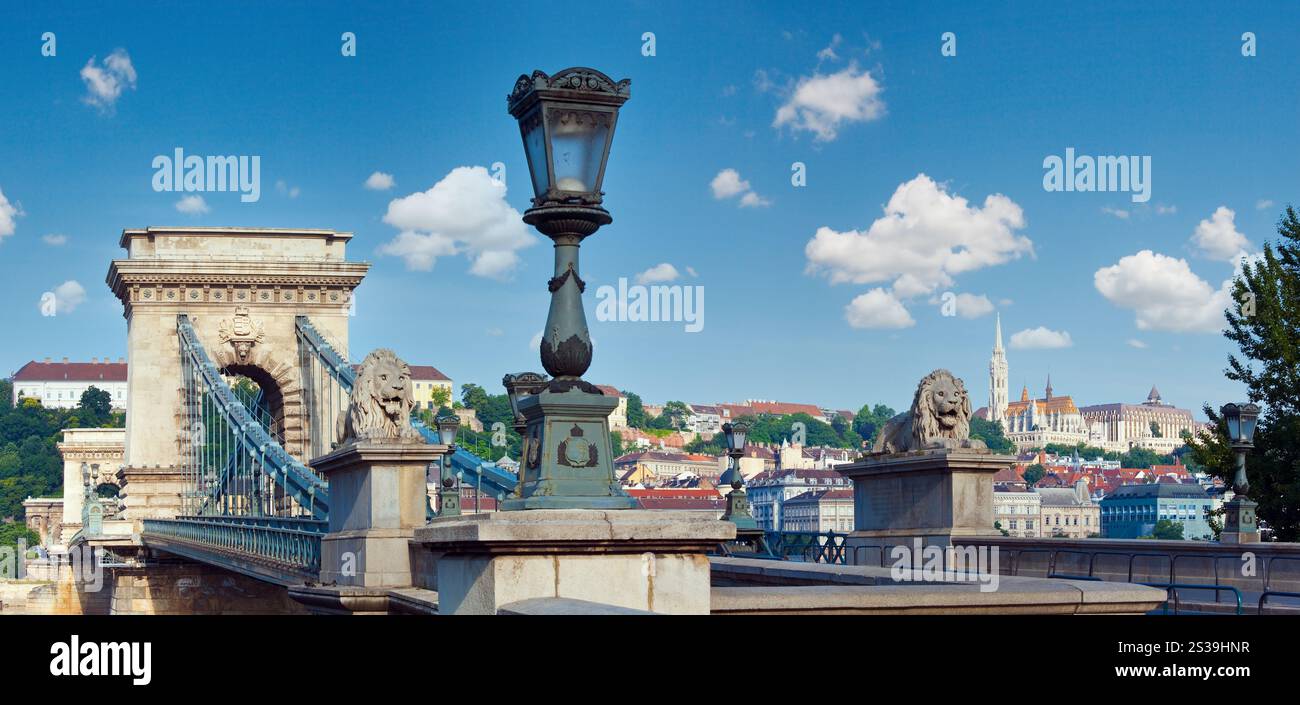 Budapest morning view. Hungarian landmarks, Chain Bridge Stock Photo ...