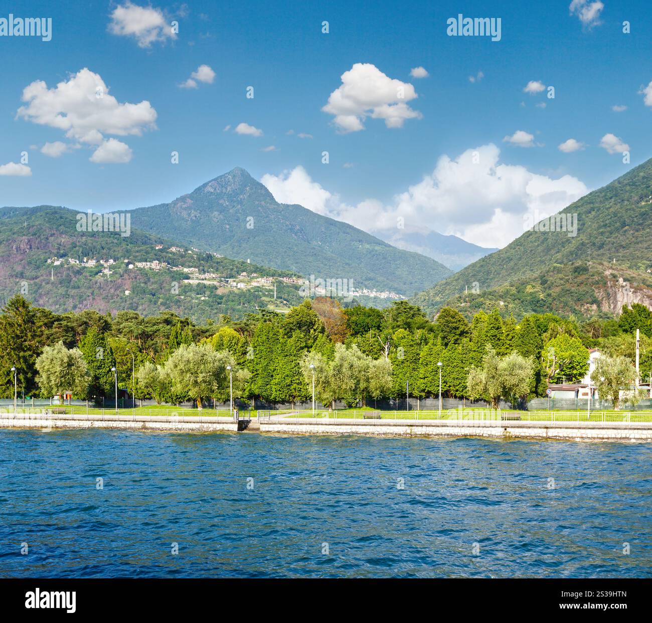 Lake Como (Italy) summer coast view from ship board Stock Photo - Alamy