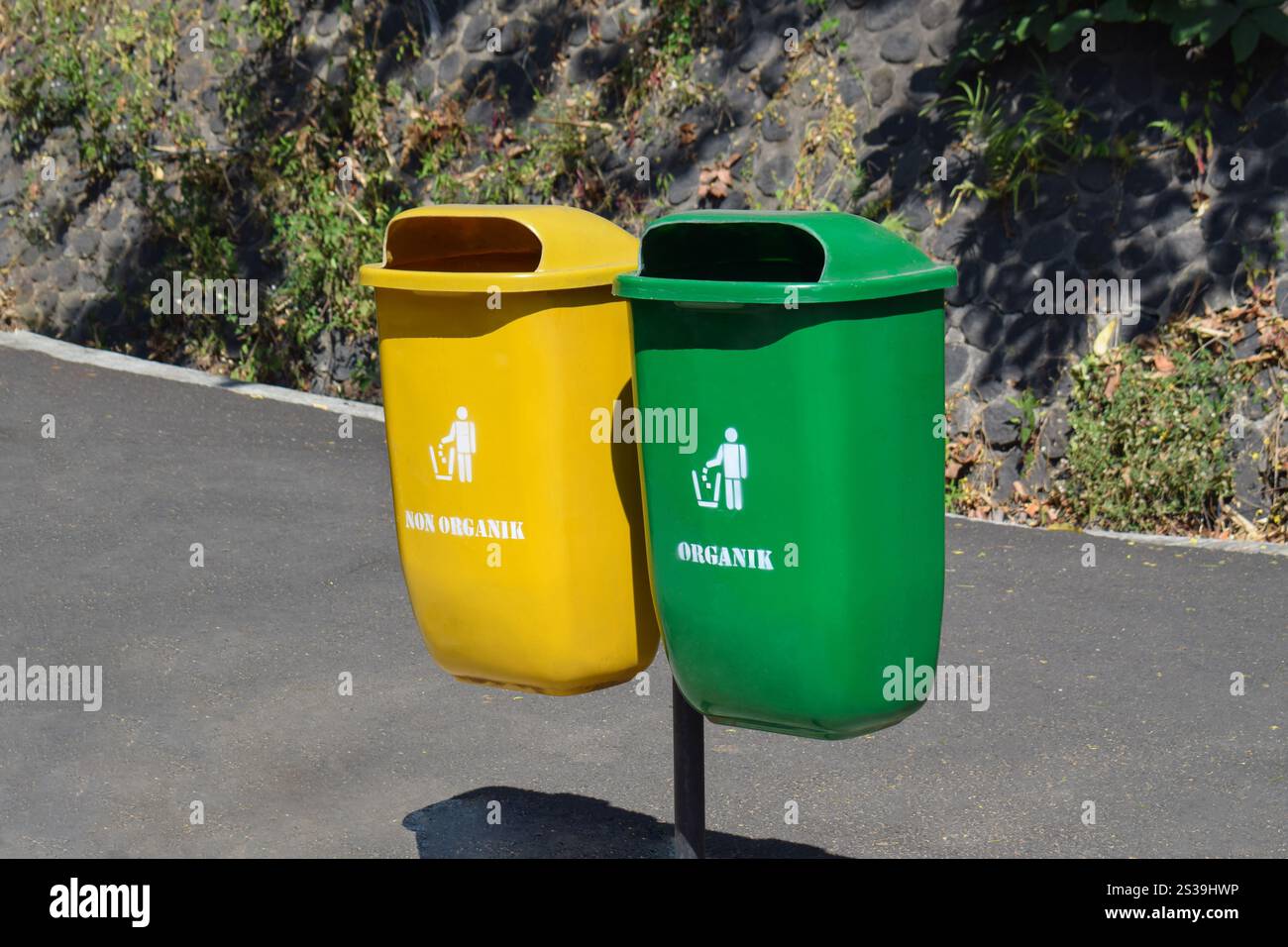 Recyclable trash cans in public places. Organic and non-organic trash ...