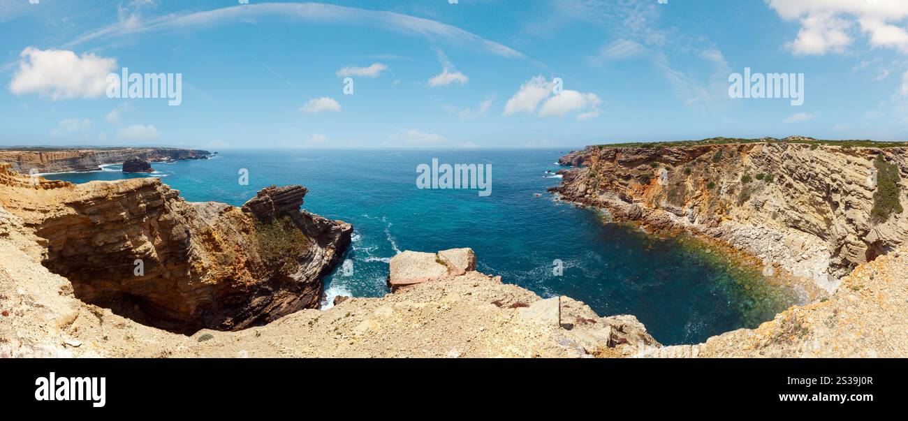 Summer Atlantic rocky coast view, Aljezur, Algarve west, Costa Vicentina, Portugal. High ...