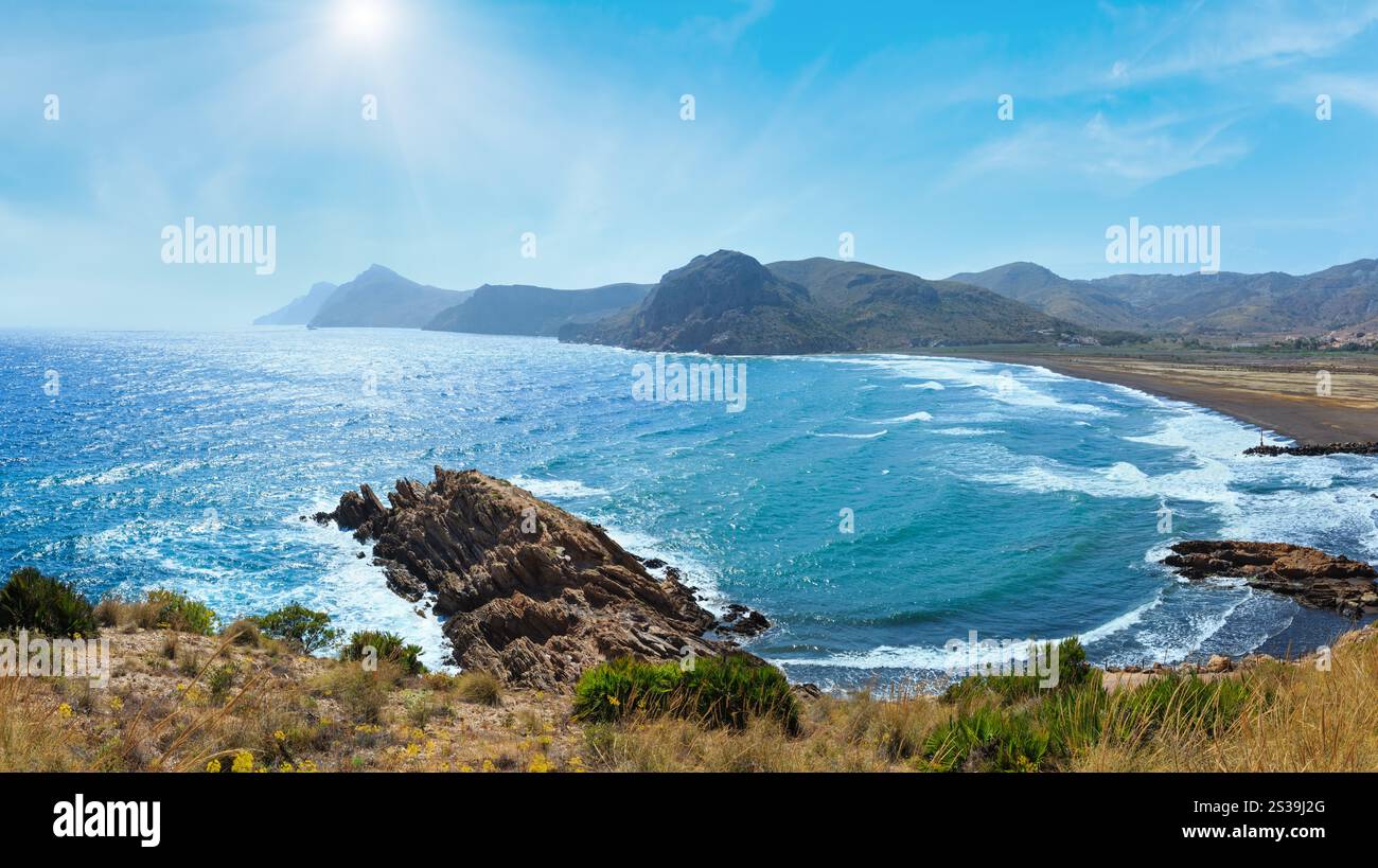 Mediterranean sea summer coastline view with beach (Portman bay, Costa ...