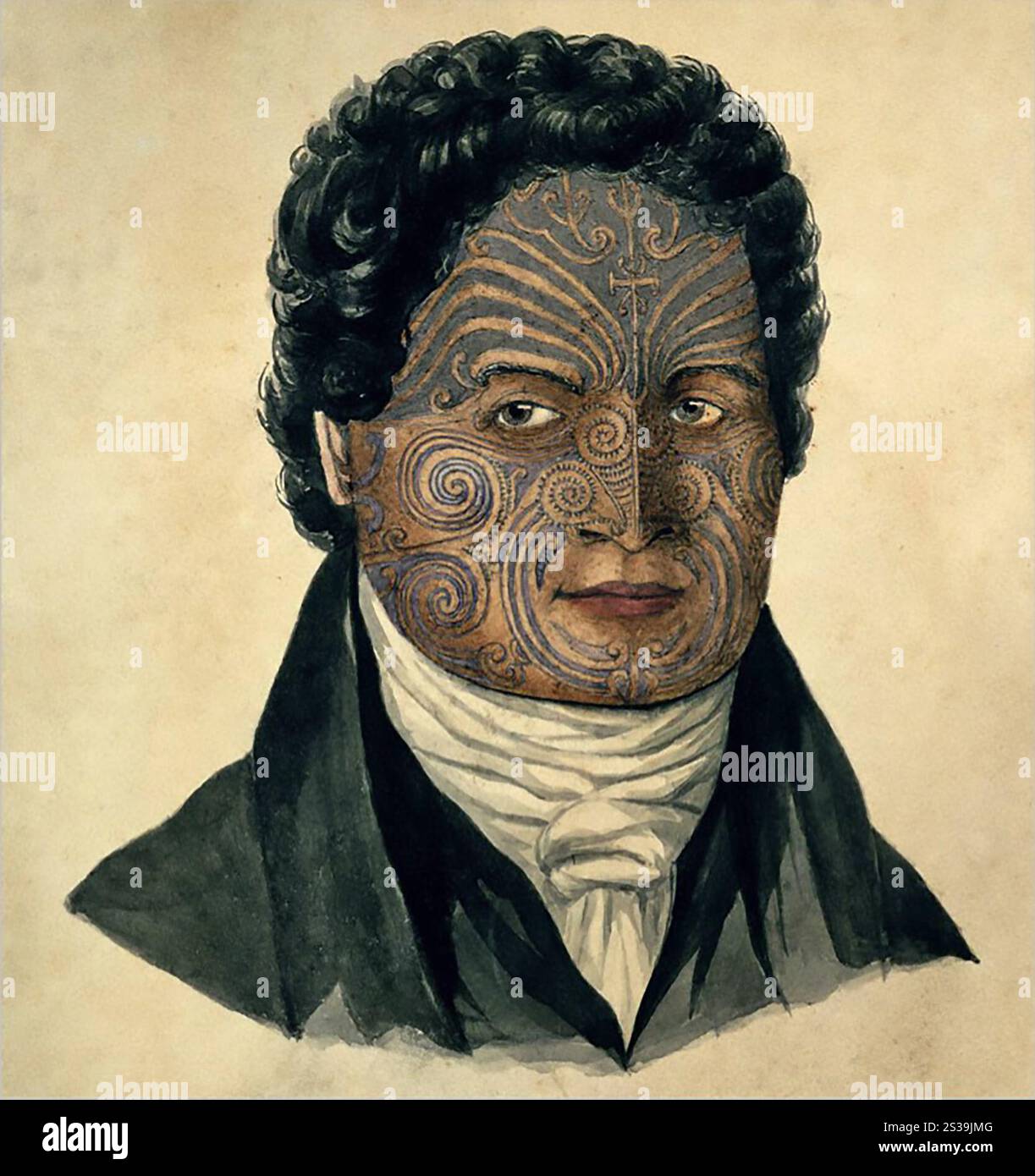 Portrait of the New Zealand Maori chief, chief Te Pehi Kupe, painted on ...