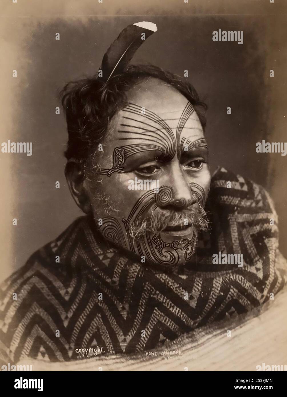 Portrait of the elderly Maori chief, Hone Kanhena, photographed by ...