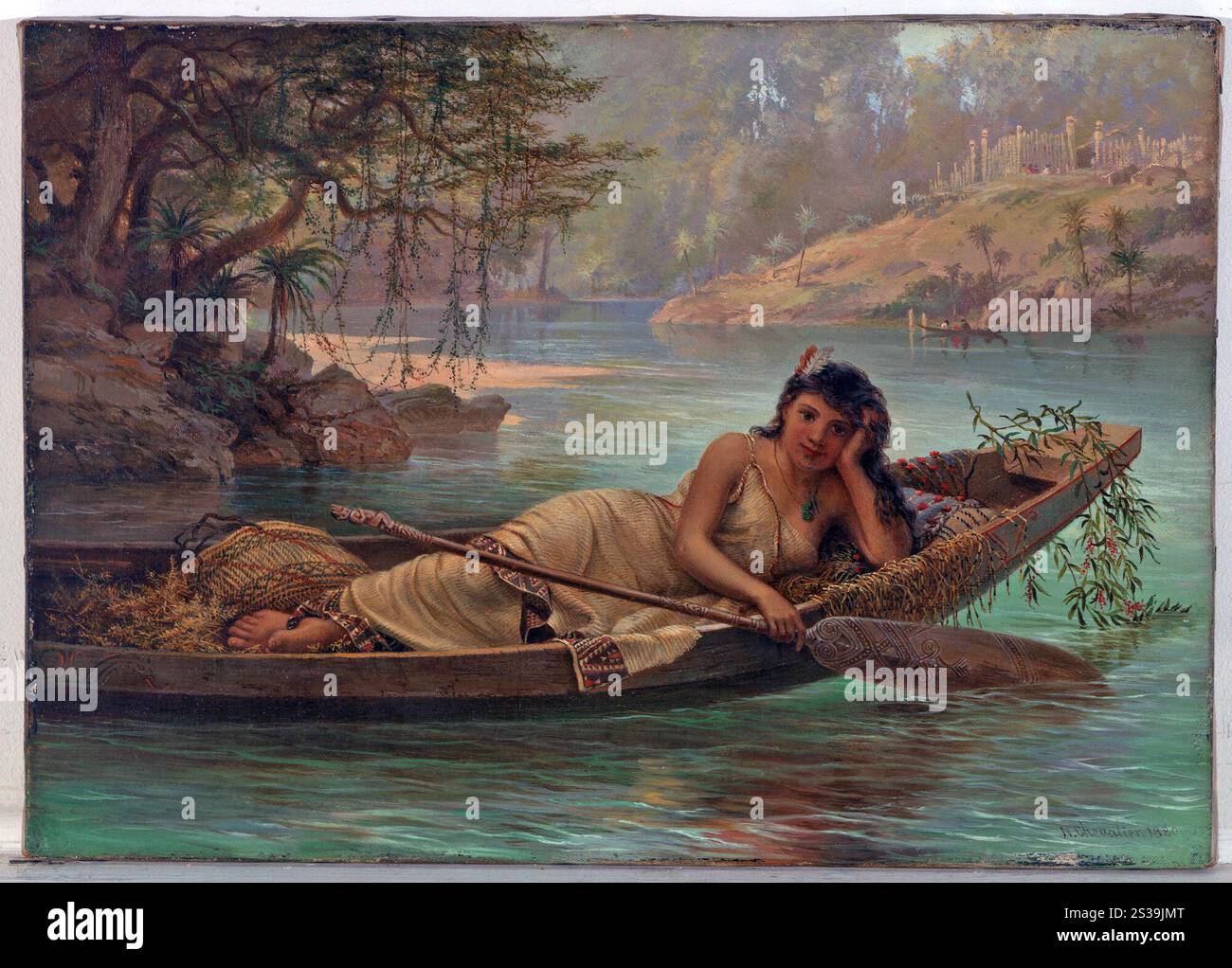 Portrait of Hinemoa, the Maori Girl, oil painting by Nicholas Chevalier ...