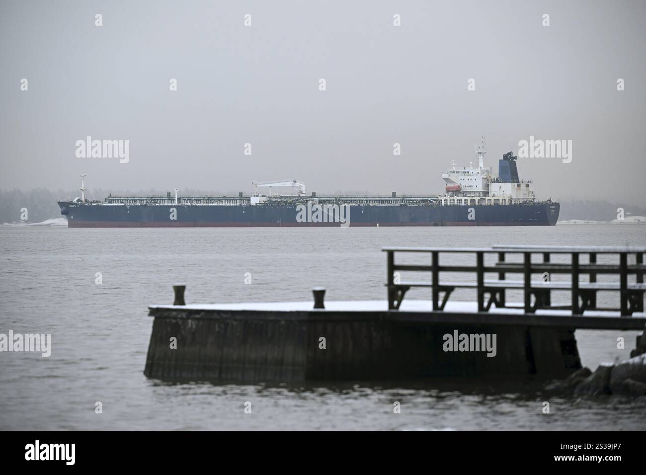 Porvoo, Finland. 09th Jan, 2025. Oil tanker Eagle S anchored near the ...
