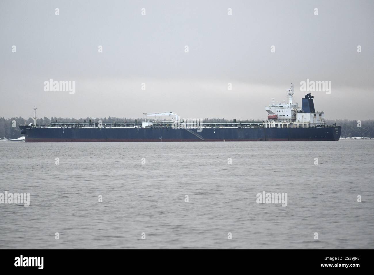 Porvoo, Finland. 09th Jan, 2025. Oil tanker Eagle S anchored near the ...