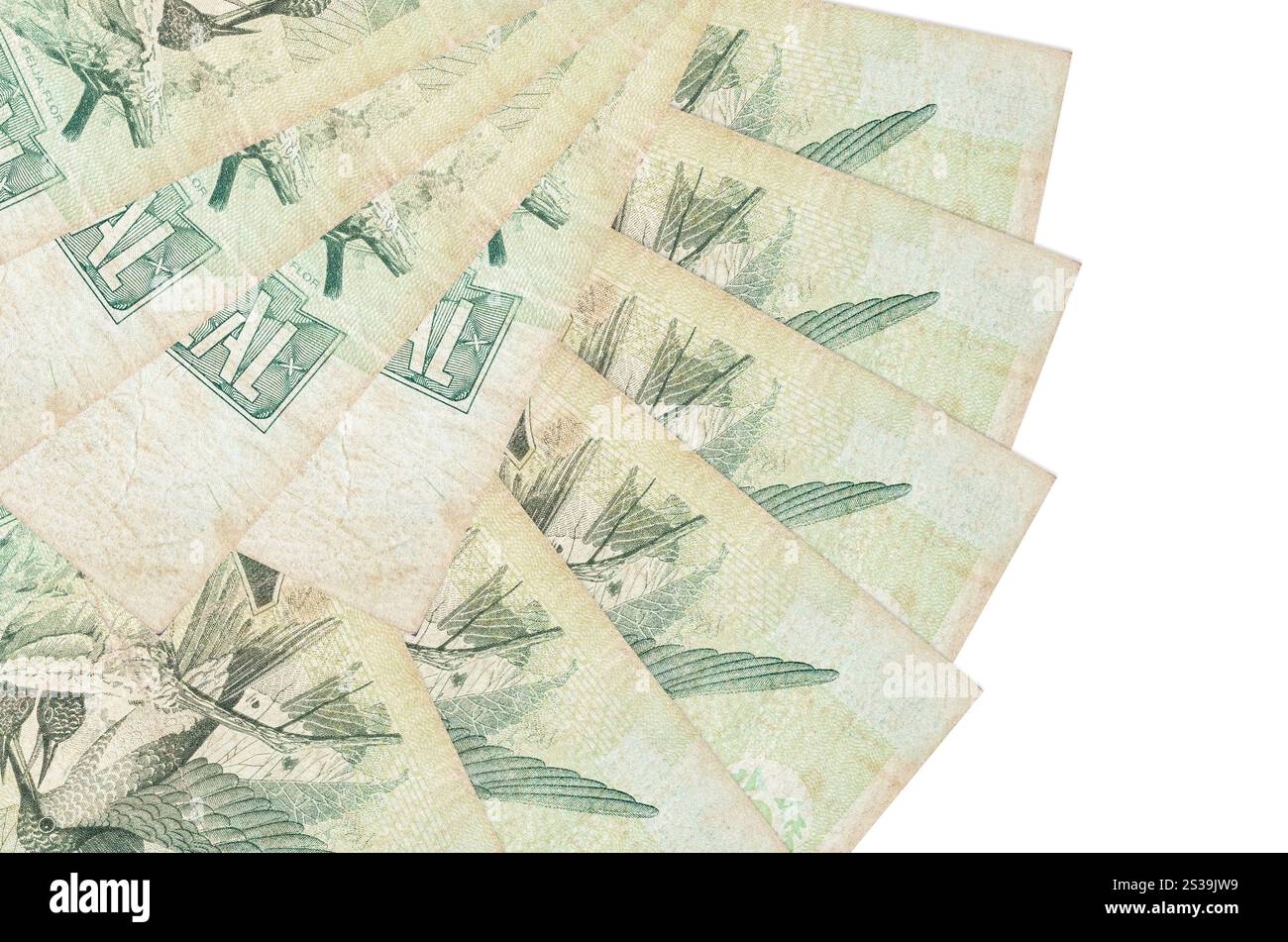 1 Brazilian real bills lies isolated on white background with copy ...