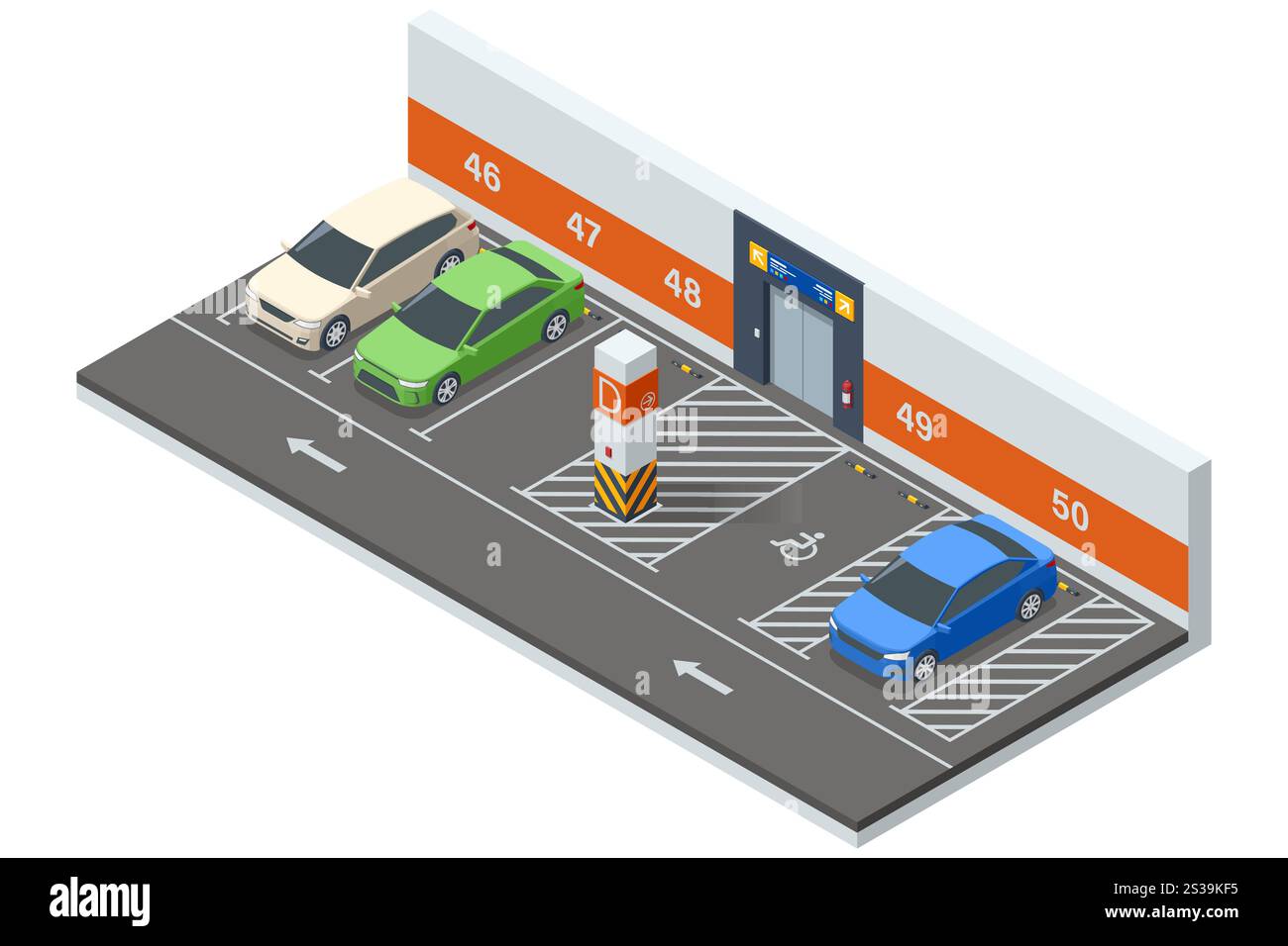 Underground parking illustration with numbered slots and dedicated ... Underground parking illustration with numbered slots and dedicated ...