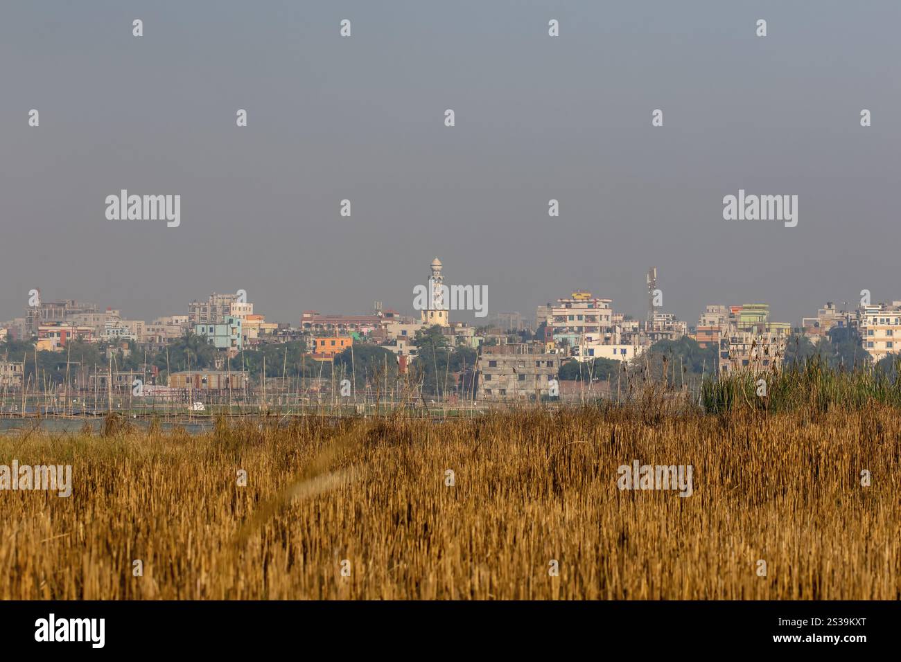 Beautiful view of Dhaka city with buildings and natural grass field ...