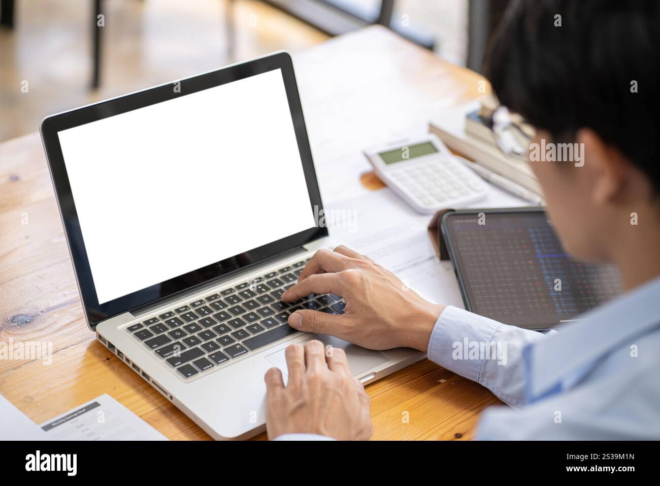 Business man working by using laptop computer Hands typing on a ...