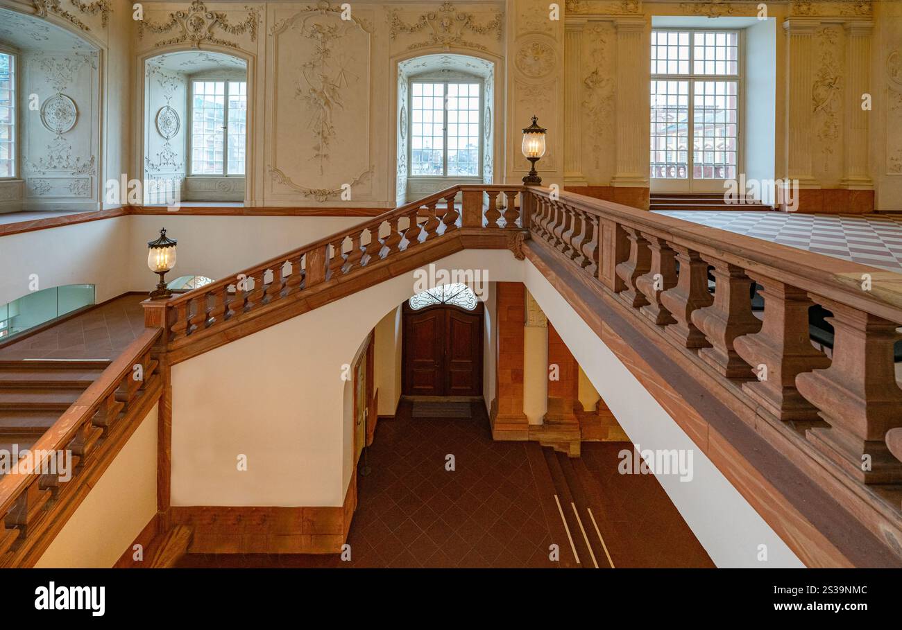 Magnificent staircase with impressive intricate stucco paintings and ...