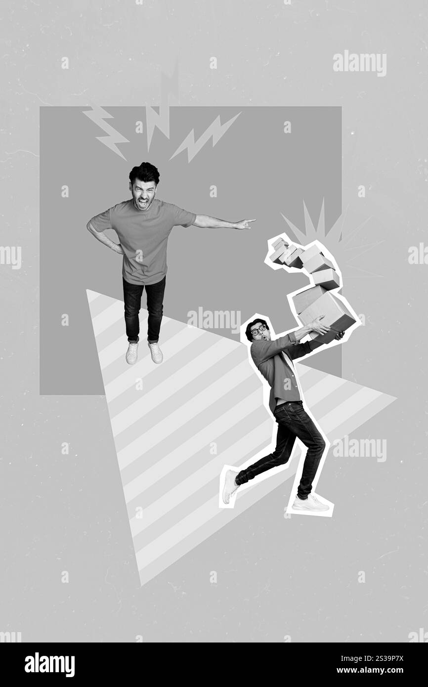 Photo sketch collage graphics artwork picture of angry boss firing ...