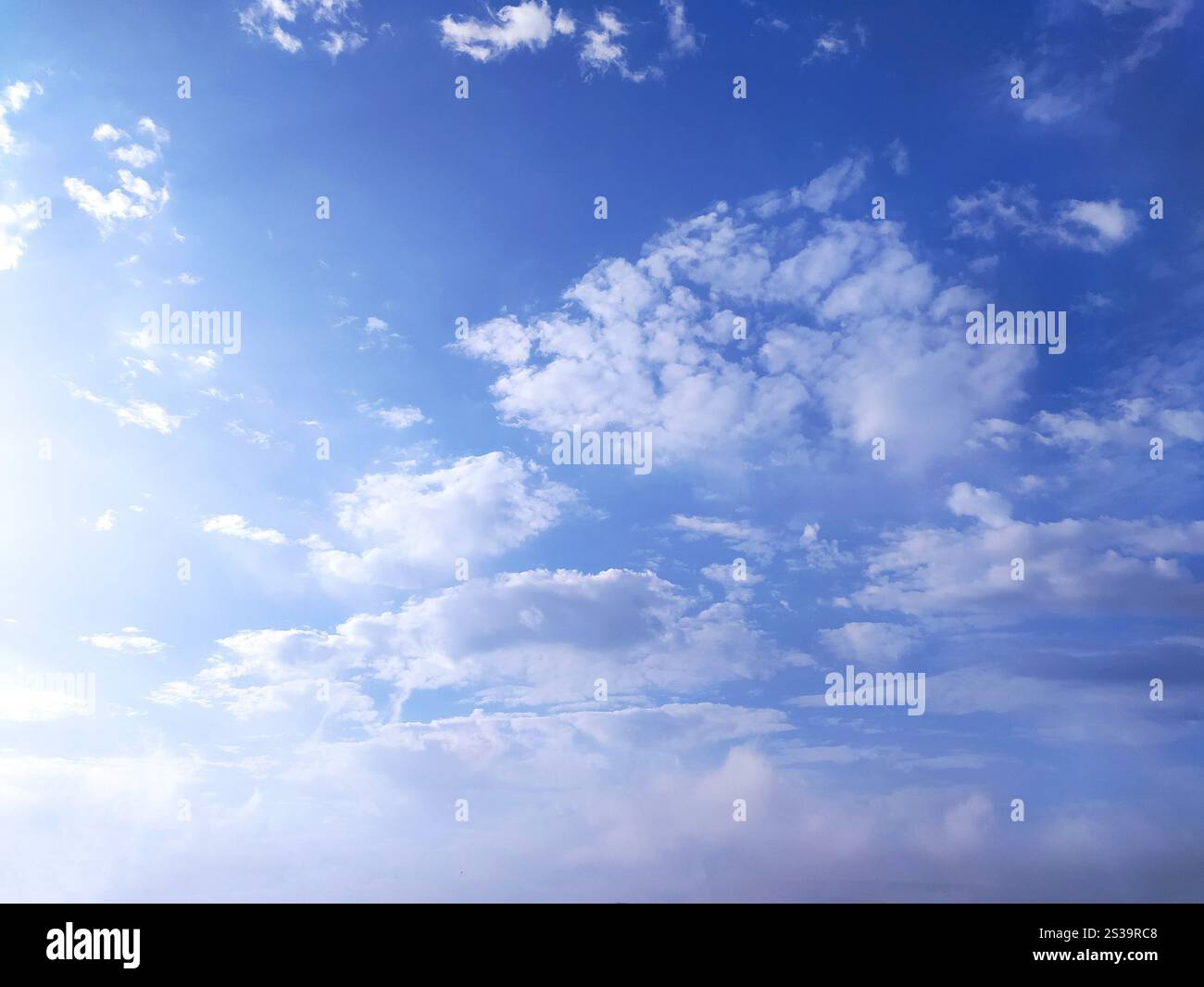Clear blue sky texture and white fluffy cloud nature background. The ...