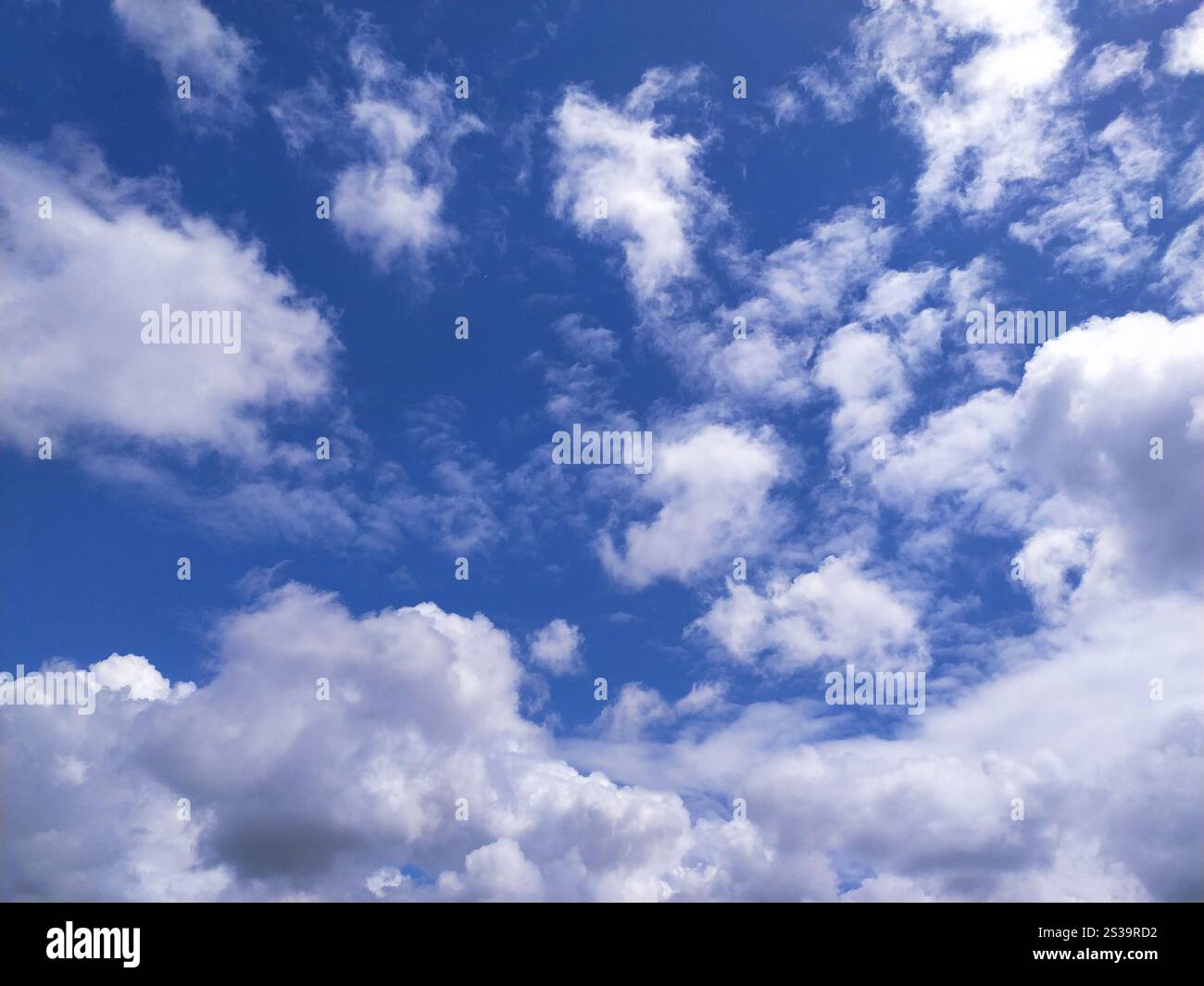 Clear blue sky texture and white fluffy cloud nature background. The ...