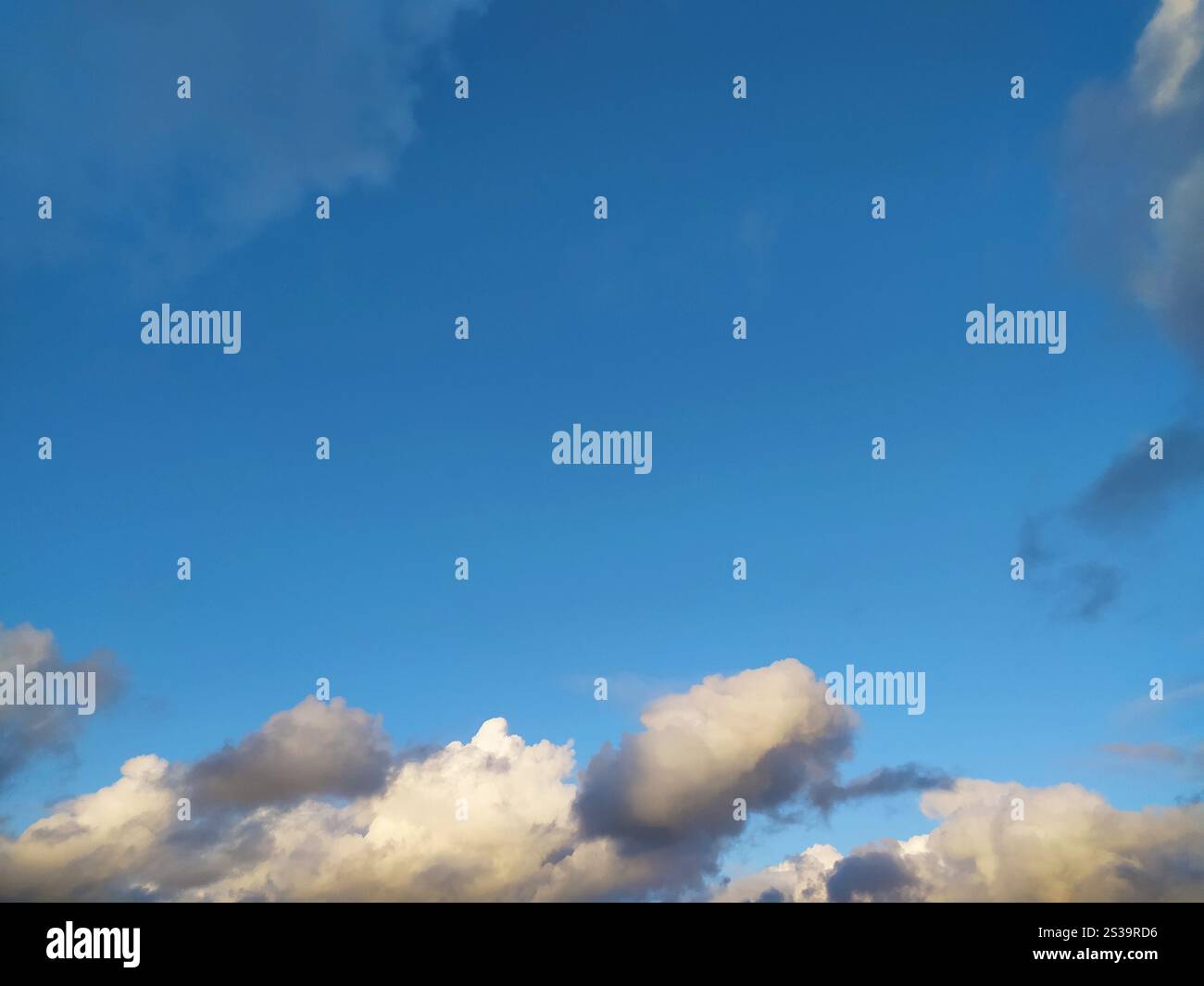 Clear blue sky texture and white fluffy cloud nature background. The ...