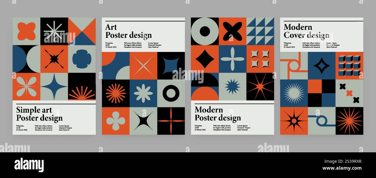 Abstract swiss geometric posters. Brutalism bold shapes web banner ...