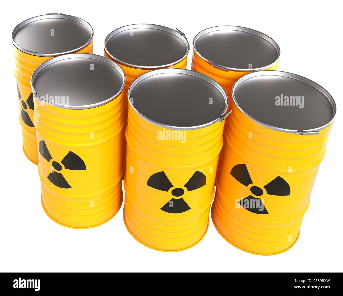 Yellow radioactive waste barrels on transparent background 3d Stock ...