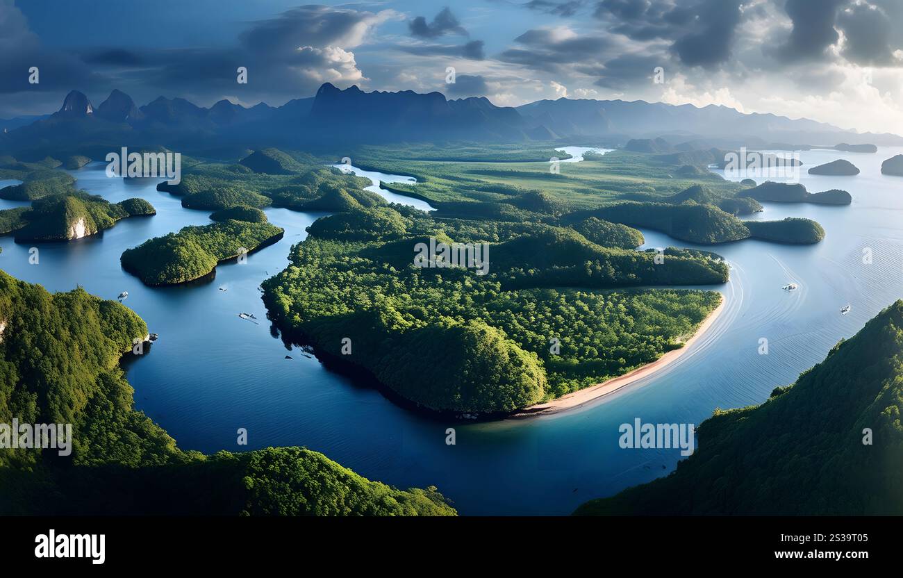 An aerial photograph captures the breathtaking beauty of a tropical ...