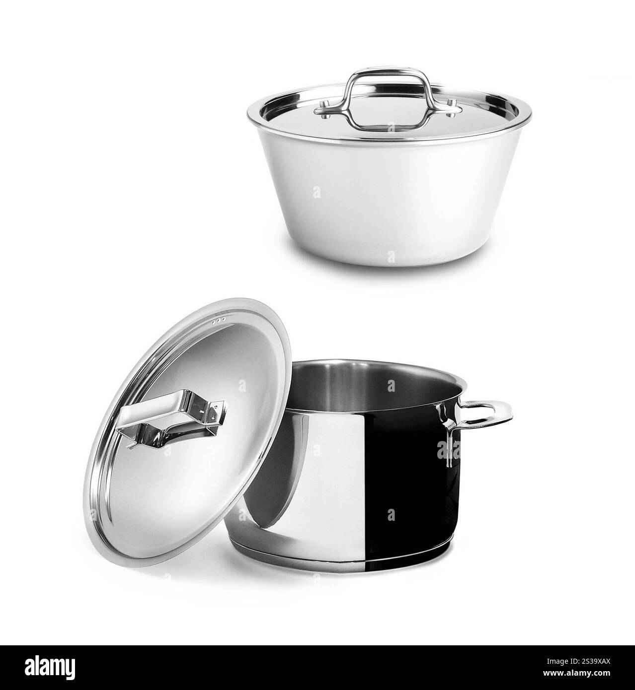 stainless pans isolated on white. stainless pans Stock Photo - Alamy