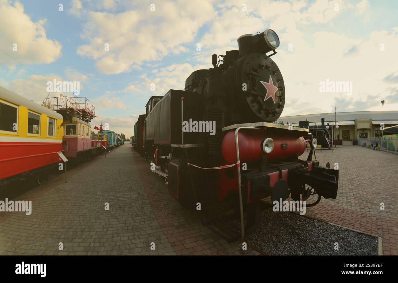 Photo of old black steam locomotives of the Soviet Union. Strong ...