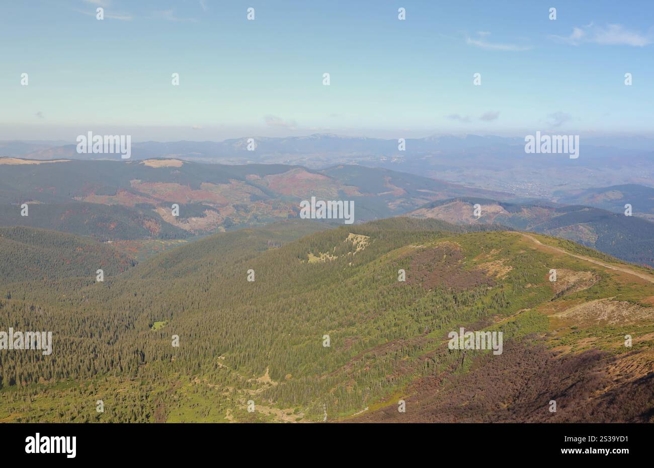 Landscape with Mount Hoverla hanging peak of the Ukrainian Carpathians ...