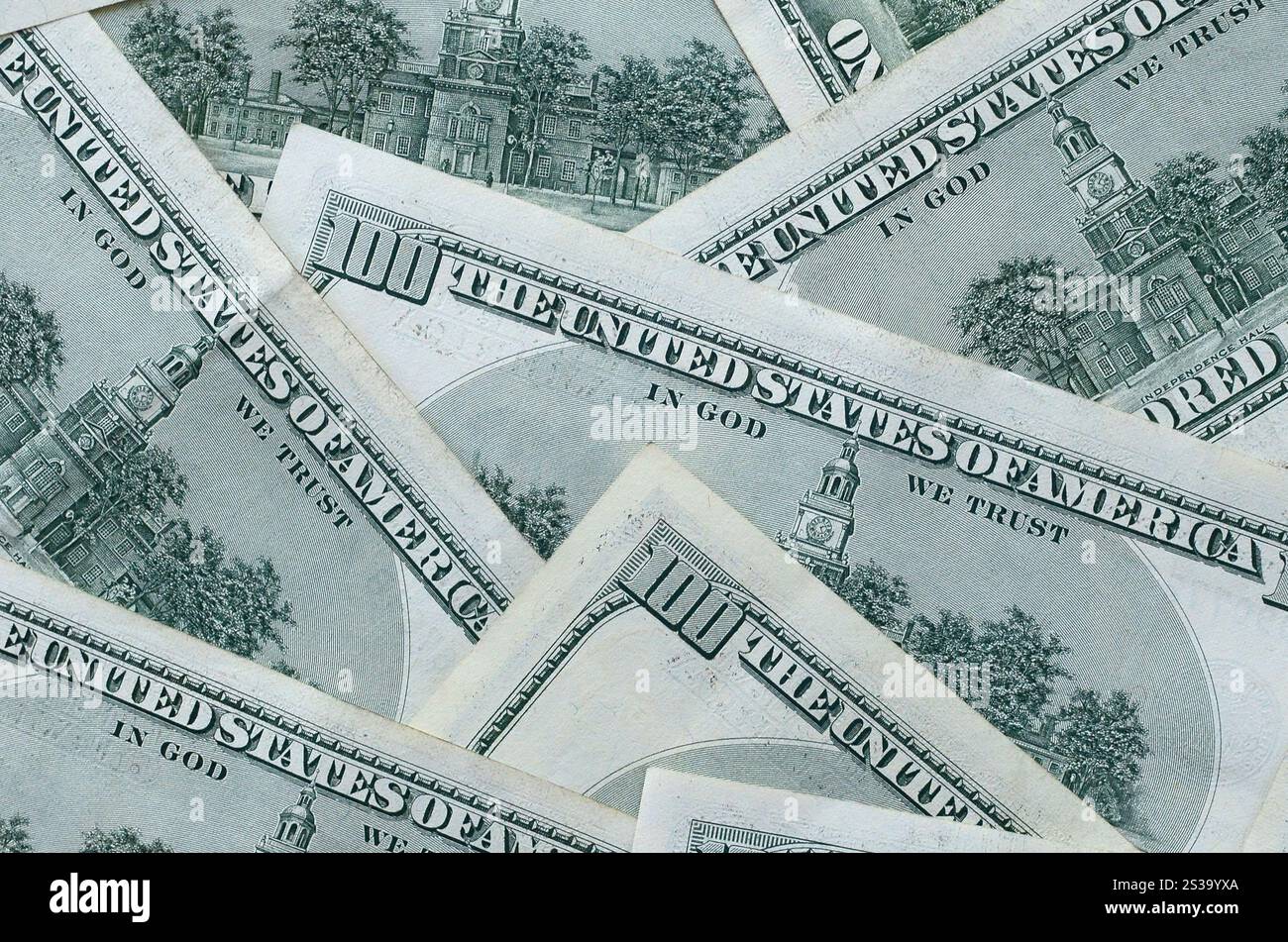 Background of 100 dollar bills. Abstract textured backdrop with many ...