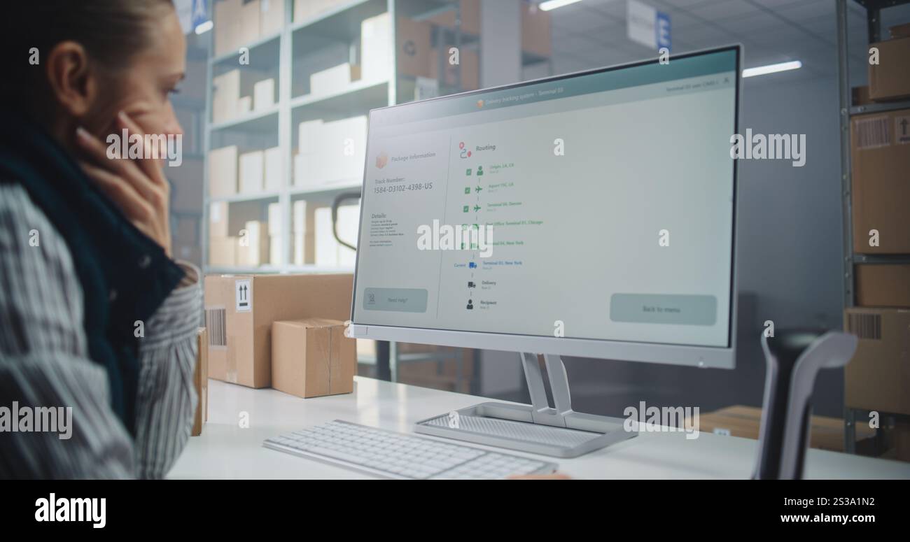 Female Inventory Manager Scans Code on Cardboard Box with Barcode ...