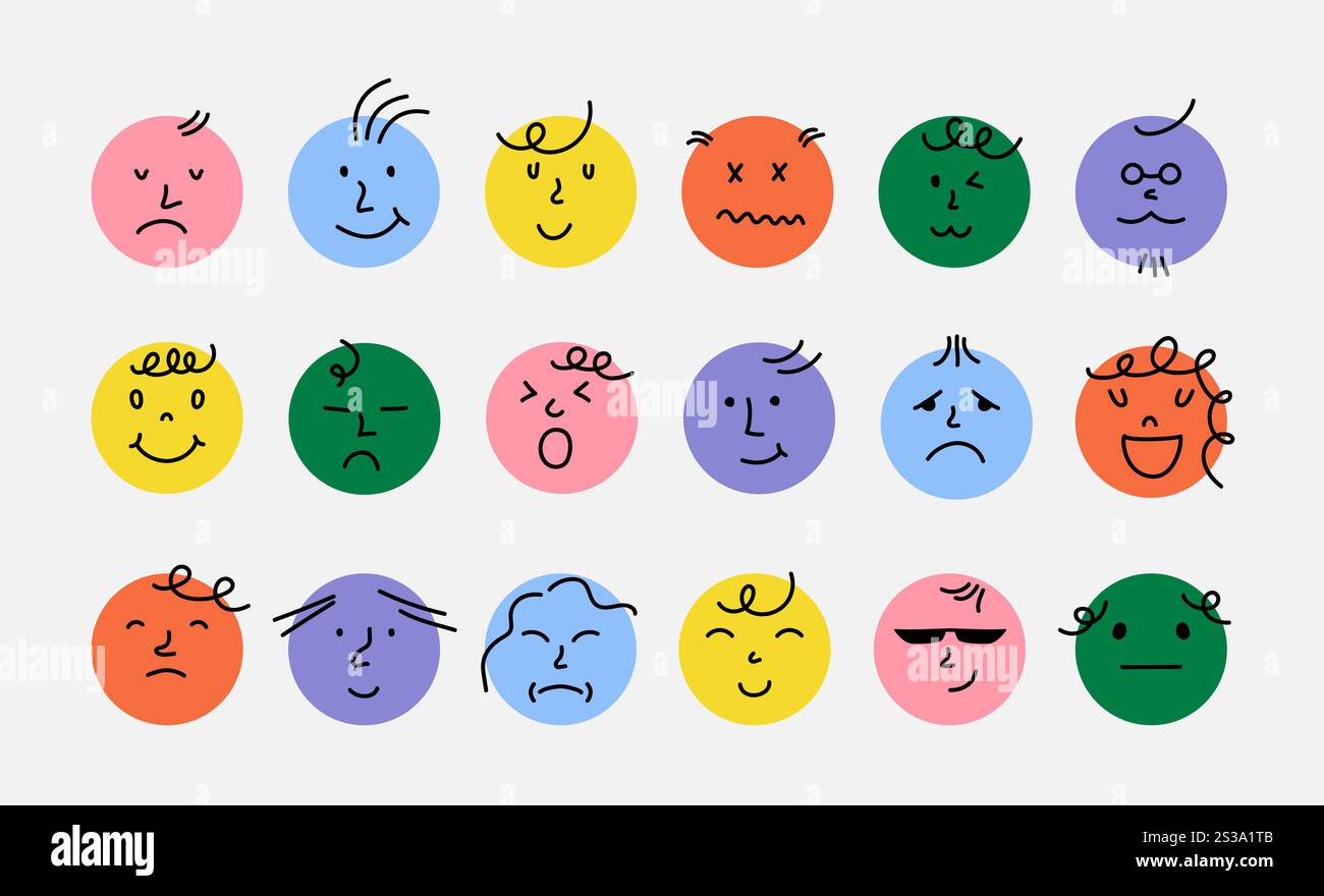 Abstract smile face icons. Cartoon round emoji avatars, emoticon ...